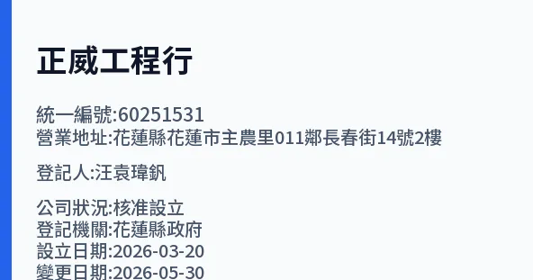 正威工程行的照片-統編 60251531(花蓮縣) 公司登記資料與營業項目詳細圖表
