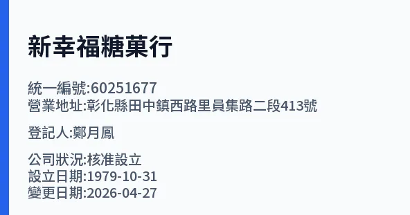 新幸福糖菓行的照片-統編 60251677(彰化縣) 公司登記資料與營業項目詳細圖表