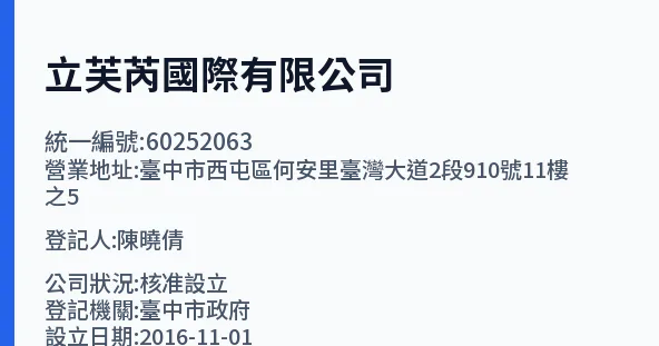 立芙芮國際有限公司的照片-統編 60252063(臺中市) 公司登記資料與營業項目詳細圖表