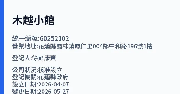 木越小館的照片-統編 60252102(花蓮縣) 公司登記資料與營業項目詳細圖表