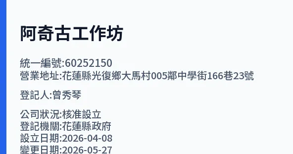 阿奇古工作坊的照片-統編 60252150(花蓮縣) 公司登記資料與營業項目詳細圖表