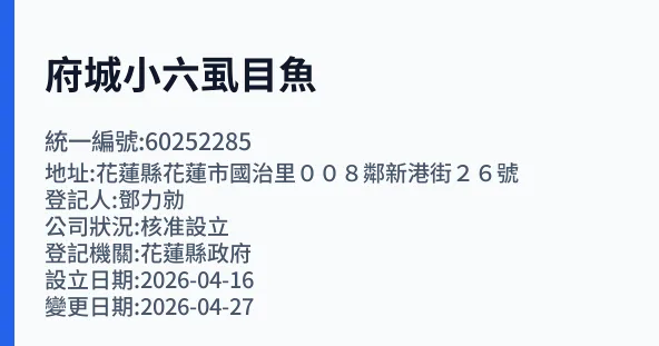 府城小六虱目魚的照片-統編 60252285(花蓮縣) 公司登記資料與營業項目詳細圖表