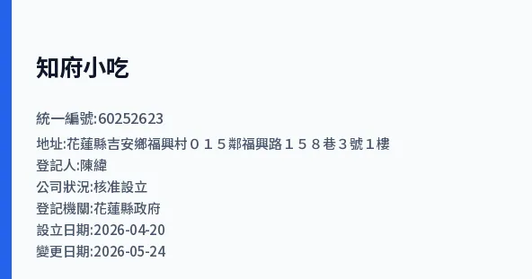 知府小吃的照片-統編 60252623(花蓮縣) 公司登記資料與營業項目詳細圖表