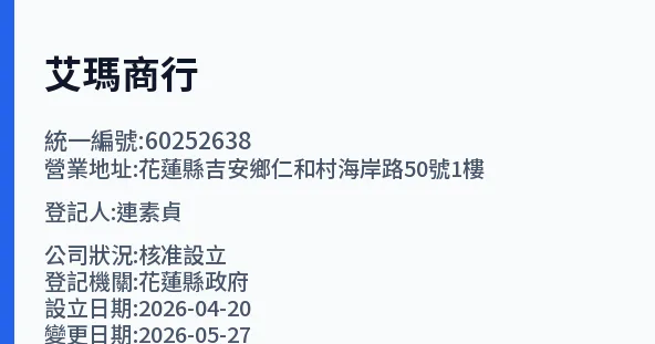 艾瑪商行的照片-統編 60252638(花蓮縣) 公司登記資料與營業項目詳細圖表