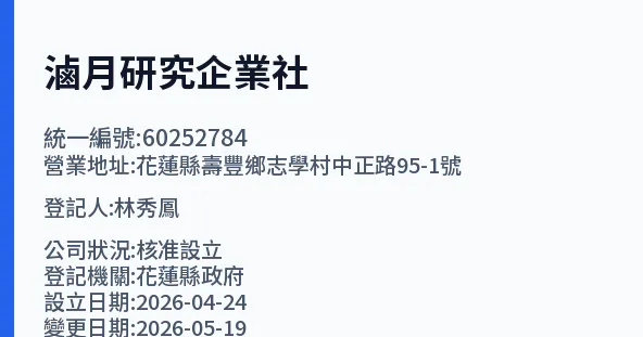 滷月研究企業社的照片-統編 60252784(花蓮縣) 公司登記資料與營業項目詳細圖表
