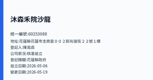 沐森禾院沙龍的照片-統編 60253088(花蓮縣) 公司登記資料與營業項目詳細圖表