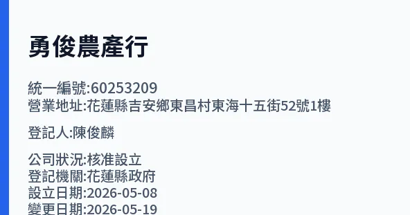 勇俊農產行的照片-統編 60253209(花蓮縣) 公司登記資料與營業項目詳細圖表