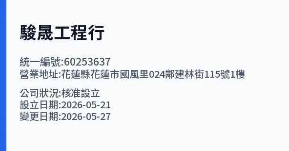 駿晟工程行的照片-統編 60253637(花蓮縣) 公司登記資料與營業項目詳細圖表