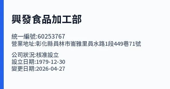 興發食品加工部的照片-統編 60253767(彰化縣) 公司登記資料與營業項目詳細圖表