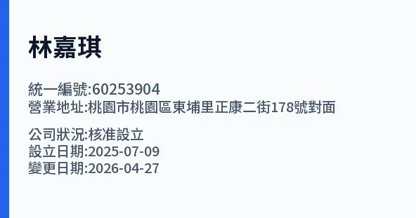 林嘉琪的照片-統編 60253904(桃園市) 公司登記資料與營業項目詳細圖表