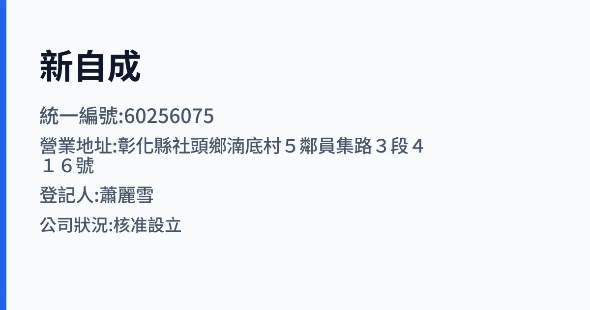 新自成 - 統編 60256075(彰化縣) 公司登記資料與營業項目詳細圖表