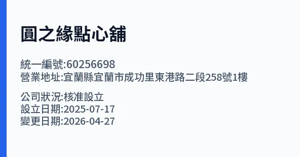 圓之緣點心舖的照片-統編 60256698(宜蘭縣) 公司登記資料與營業項目詳細圖表