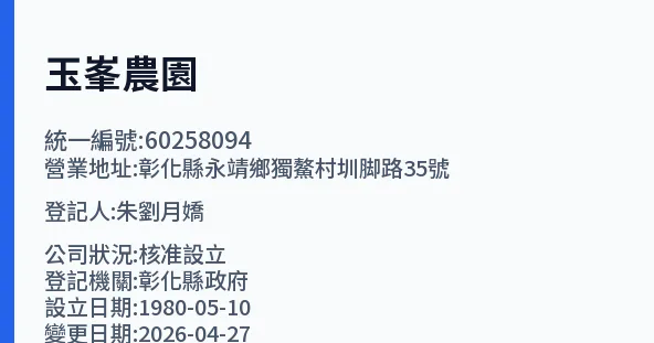 玉峯農園的照片-統編 60258094(彰化縣) 公司登記資料與營業項目詳細圖表
