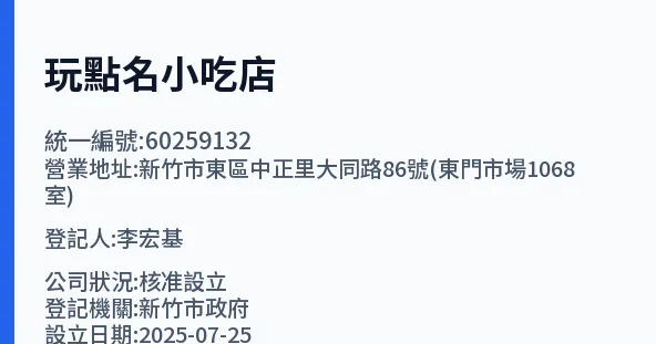 玩點名小吃店的照片-統編 60259132(新竹市) 公司登記資料與營業項目詳細圖表