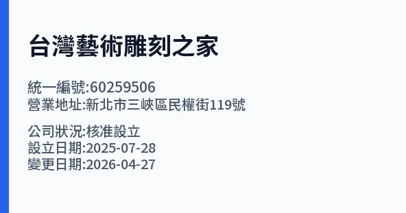 台灣藝術雕刻之家的照片-統編 60259506(新北市) 公司登記資料與營業項目詳細圖表