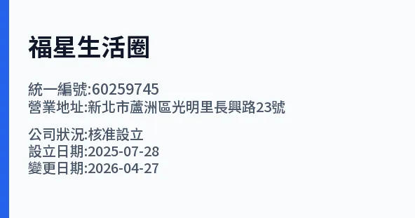 福星生活圈的照片-統編 60259745(新北市) 公司登記資料與營業項目詳細圖表