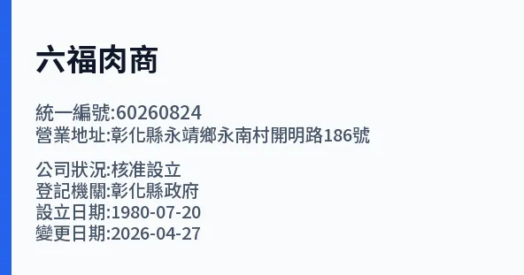 六福肉商的照片-統編 60260824(彰化縣) 公司登記資料與營業項目詳細圖表