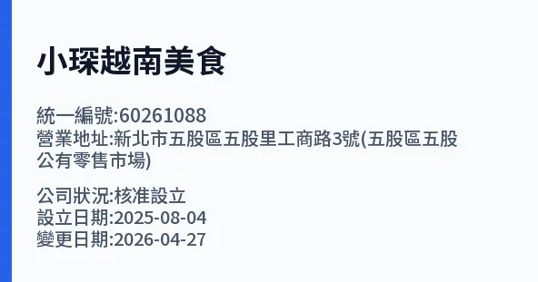 小琛越南美食的照片-統編 60261088(新北市) 公司登記資料與營業項目詳細圖表