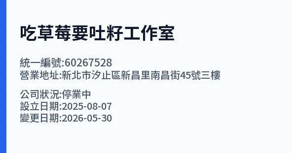 吃草莓要吐籽工作室的照片-統編 60267528(新北市) 公司登記資料與營業項目詳細圖表