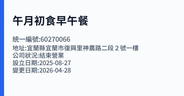 午月初食早午餐的照片-統編 60270066(宜蘭縣) 公司登記資料與營業項目詳細圖表