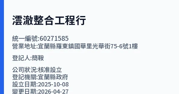澐澈整合工程行的照片-統編 60271585(宜蘭縣) 公司登記資料與營業項目詳細圖表