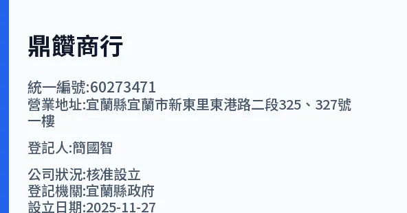 鼎饡商行的照片-統編 60273471(宜蘭縣) 公司登記資料與營業項目詳細圖表