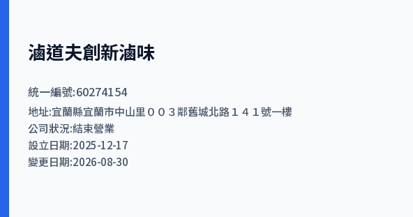 滷道夫創新滷味的照片-統編 60274154 公司登記資料與營業項目詳細圖表