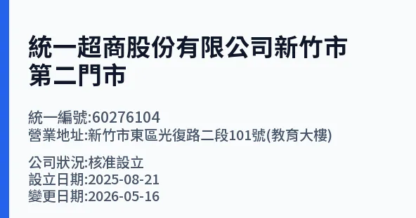 統一超商股份有限公司新竹市第二門市的照片-統編 60276104(新竹市) 公司登記資料與營業項目詳細圖表