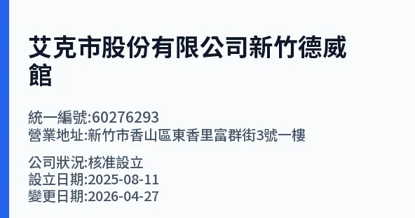 艾克市股份有限公司新竹德威館的照片-統編 60276293(新竹市) 公司登記資料與營業項目詳細圖表