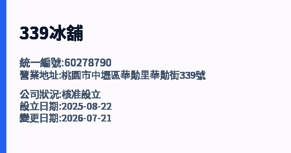 339冰舖的照片-統編 60278790 公司登記資料與營業項目詳細圖表