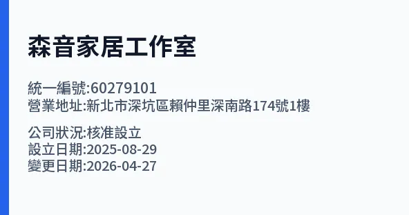 森音家居工作室的照片-統編 60279101(新北市) 公司登記資料與營業項目詳細圖表