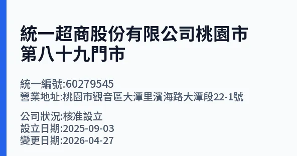 統一超商股份有限公司桃園市第八十九門市的照片-統編 60279545(桃園市) 公司登記資料與營業項目詳細圖表