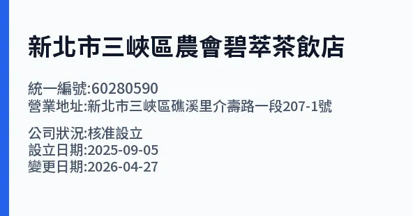 新北市三峽區農會碧萃茶飲店的照片-統編 60280590(新北市) 公司登記資料與營業項目詳細圖表