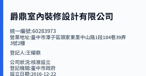 爵鼎室內裝修設計有限公司的照片-統編 60283973(臺中市) 公司登記資料與營業項目詳細圖表