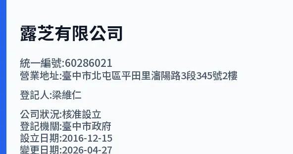 露芝有限公司的照片-統編 60286021(臺中市) 公司登記資料與營業項目詳細圖表