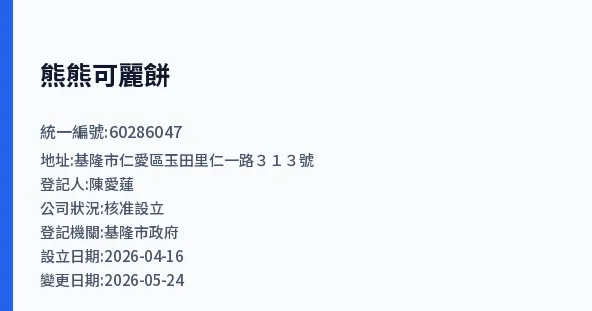 熊熊可麗餅的照片-統編 60286047(基隆市) 公司登記資料與營業項目詳細圖表