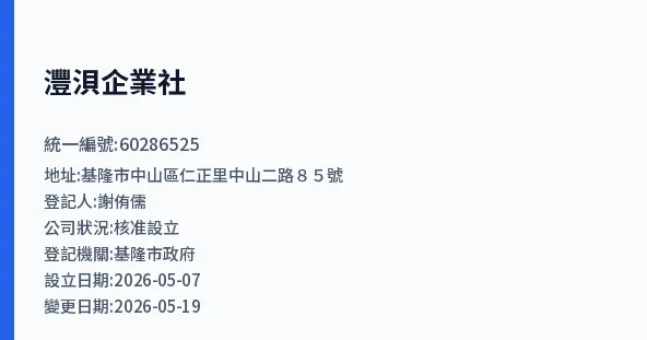 灃浿企業社的照片-統編 60286525(基隆市) 公司登記資料與營業項目詳細圖表