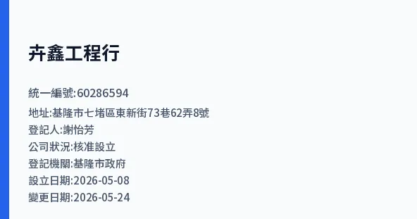 卉鑫工程行的照片-統編 60286594(基隆市) 公司登記資料與營業項目詳細圖表
