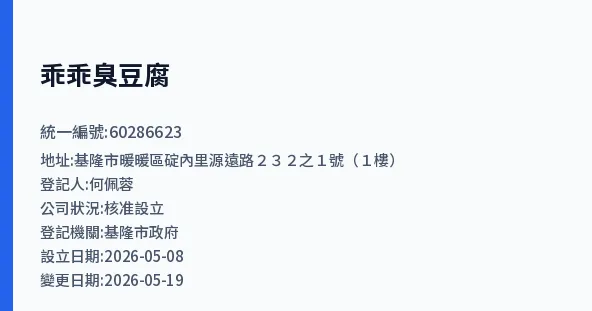 乖乖臭豆腐的照片-統編 60286623(基隆市) 公司登記資料與營業項目詳細圖表