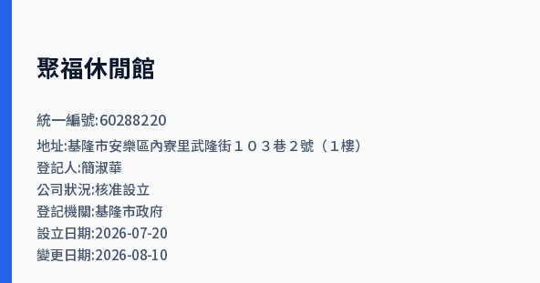 聚福休閒館的照片-統編 60288220(基隆市) 公司登記資料與營業項目詳細圖表