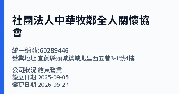 社團法人中華牧鄰全人關懷協會的照片-統編 60289446 公司登記資料與營業項目詳細圖表