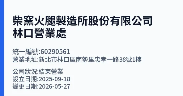 柴窯火腿製造所股份有限公司林口營業處的照片-統編 60290561(新北市) 公司登記資料與營業項目詳細圖表