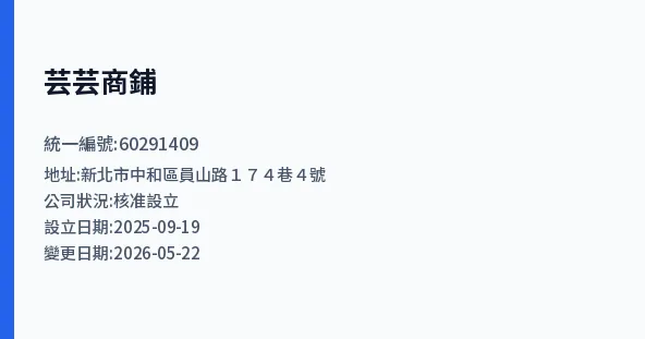 芸芸商鋪的照片-統編 60291409(新北市) 公司登記資料與營業項目詳細圖表