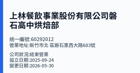 上林餐飲事業股份有限公司磐石高中烘焙部的照片-統編 60292012(新竹市) 公司登記資料與營業項目詳細圖表