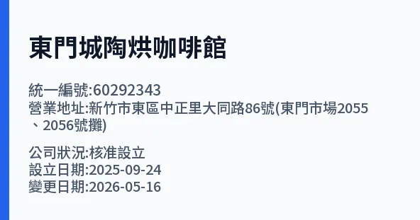 東門城陶烘咖啡館的照片-統編 60292343(新竹市) 公司登記資料與營業項目詳細圖表