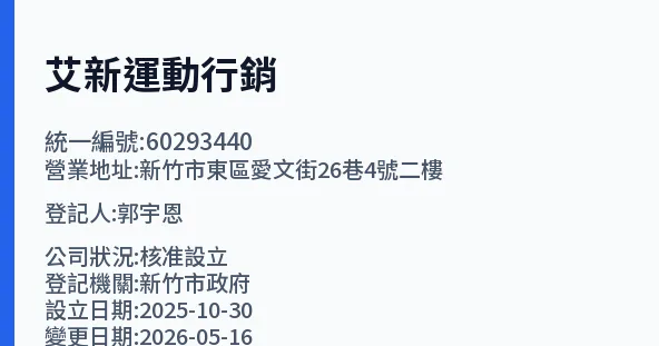 艾新運動行銷的照片-統編 60293440(新竹市) 公司登記資料與營業項目詳細圖表