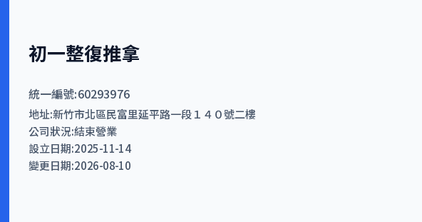 初一整復推拿的照片-統編 60293976 公司登記資料與營業項目詳細圖表