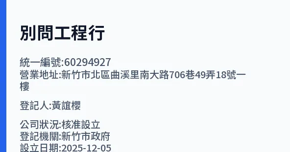 別問工程行的照片-統編 60294927(新竹市) 公司登記資料與營業項目詳細圖表