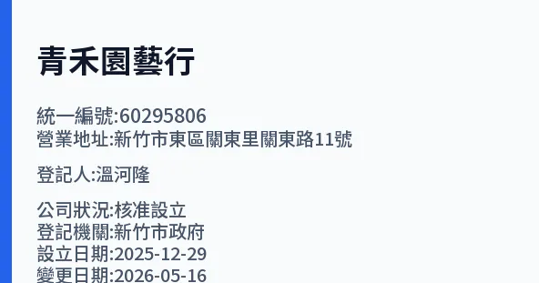青禾園藝行的照片-統編 60295806(新竹市) 公司登記資料與營業項目詳細圖表