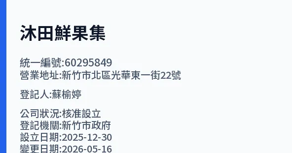 沐田鮮果集的照片-統編 60295849(新竹市) 公司登記資料與營業項目詳細圖表